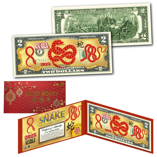 2025 LUCKY 8-SHAPED SNAKES Chinese New Year of SNAKE U.S. $2 BILL Red ...